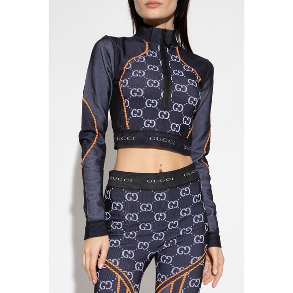 Gucci | Tops | Nwt Gucci Gg Top Jersey Jacquard Cropped Top Blackorange ...